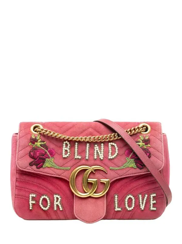 Gucci Gg Marmont Velvet Embroidered Shoulder Bag - Pink