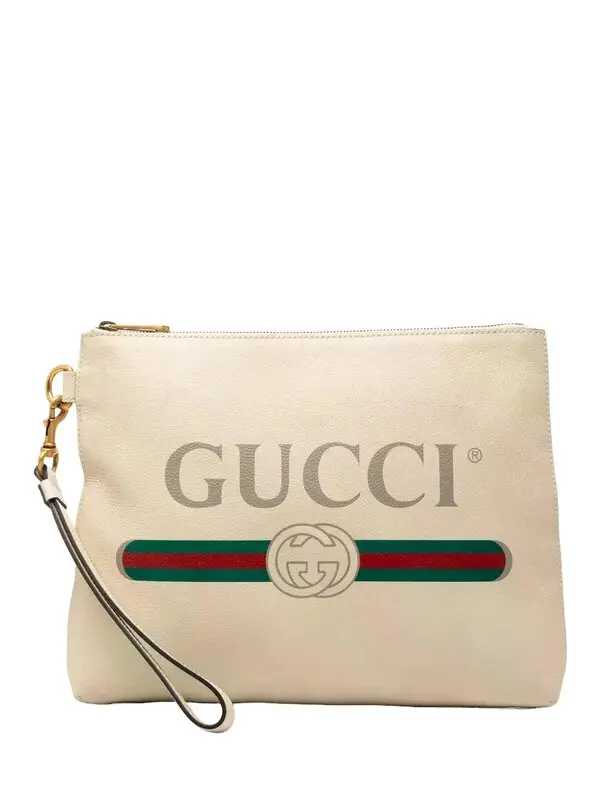 Gucci 2000-2015 Leather Logo Clutch - White