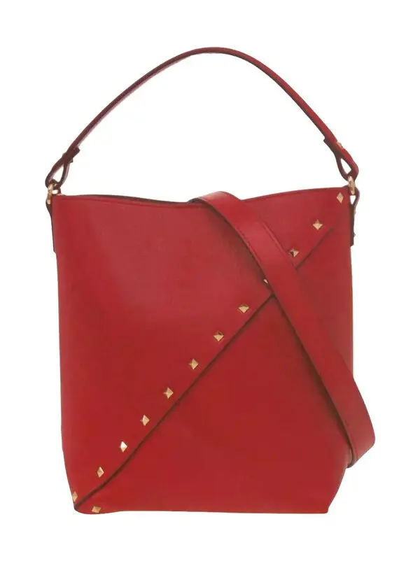 Valentino Garavani Leather Rockstud Wispy Bucket Bag - Red
