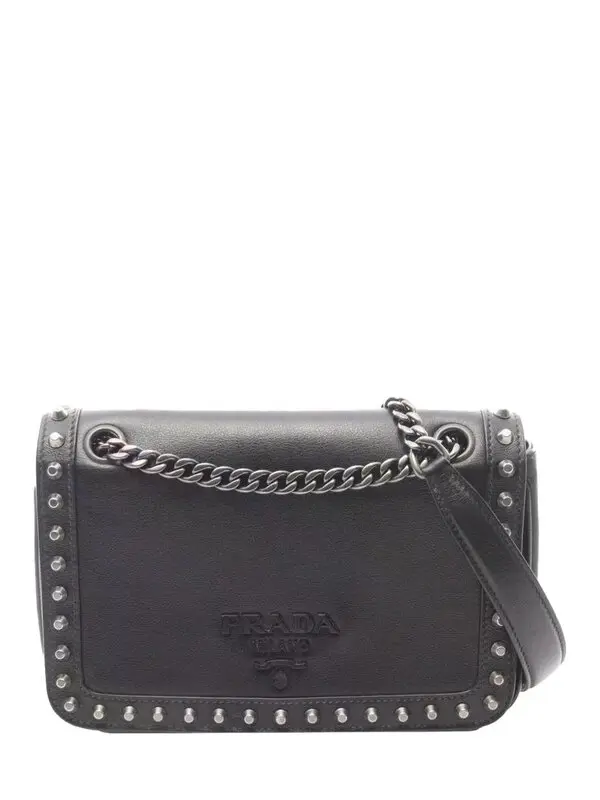 Prada 2010-2026 Glace Calfskin Studded Crossbody Bag - Black