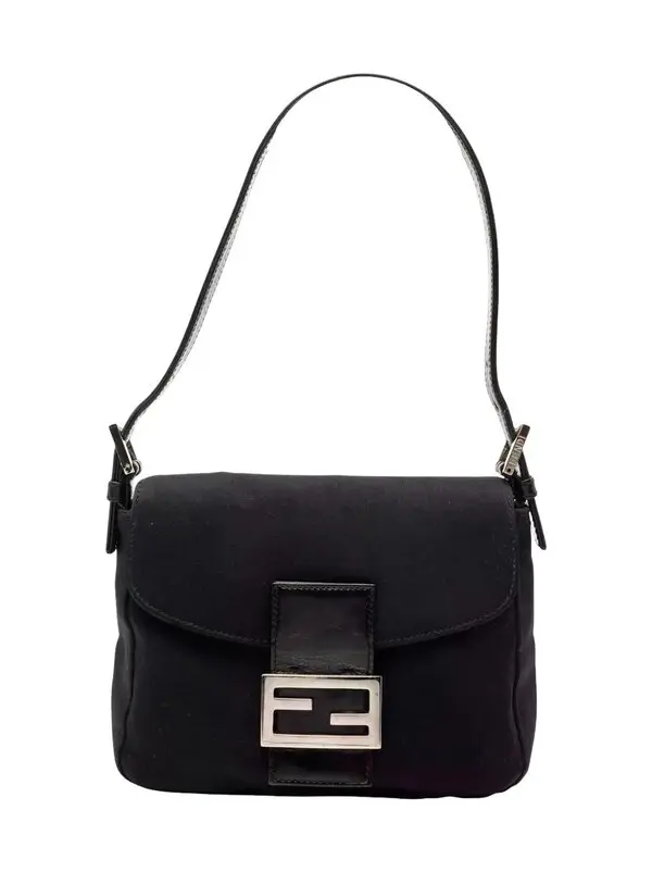Fendi 2000-2010 Cotton Flap Shoulder Bag - Black