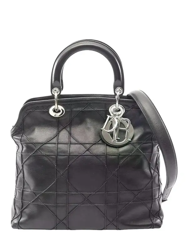 Dior 2000-2026 Medium Lambskin Cannage Polochon Granville Satchel - Black