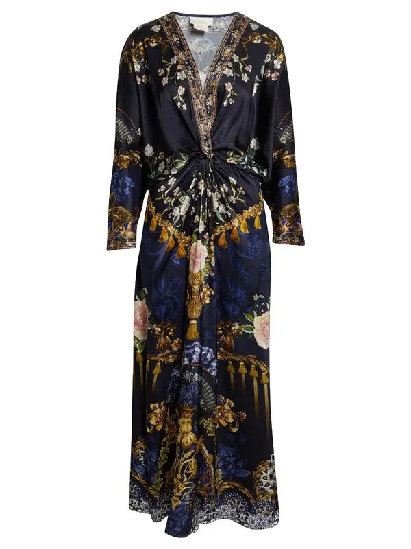Camilla Twist Front Batwing Long Sleeve Silk Maxi Dress - Notes From The Blue Room