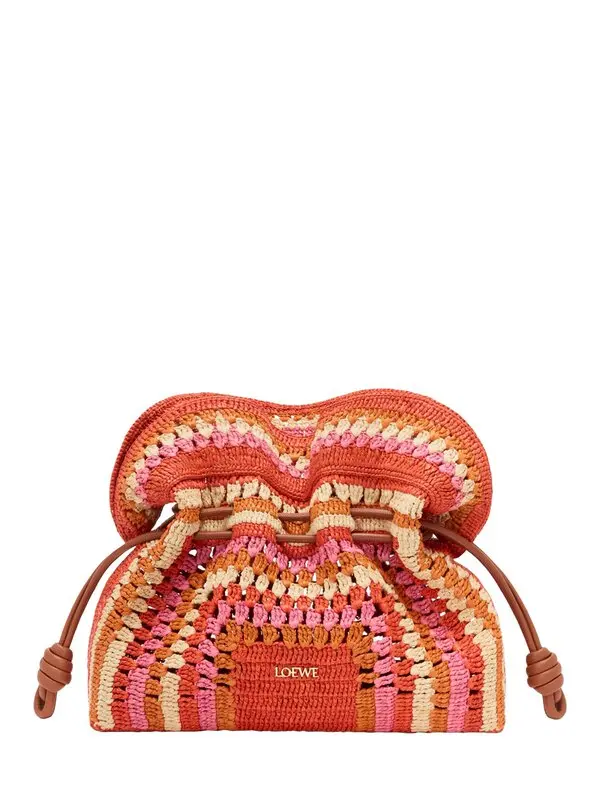 Loewe X Paula's Ibiza Medium Raffia Flamenco Clutch - Orange