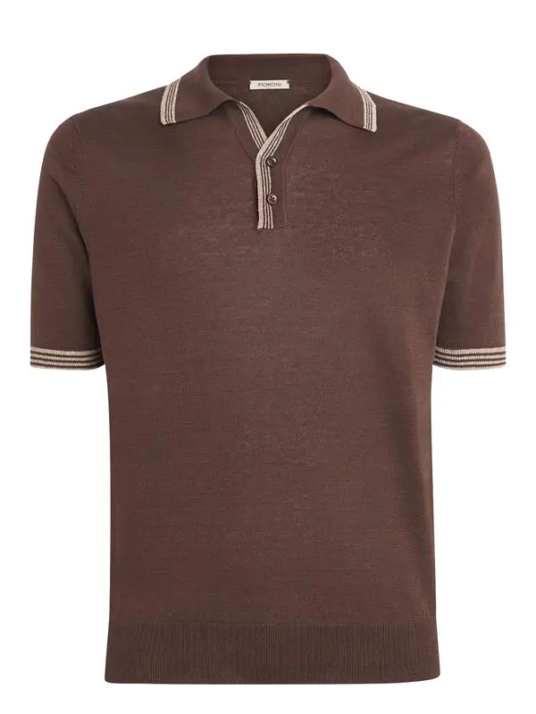 FIORONI CASHMERE Linen-cotton Polo Shirt - Brown