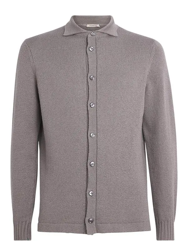 FIORONI CASHMERE Cotton Collared Cardigan - Grey