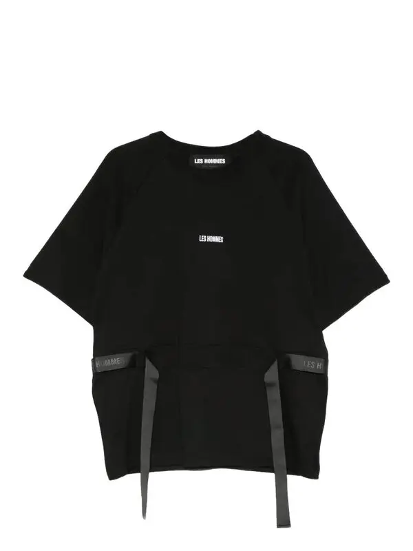 LES HOMMES Logo-embroidered T-shirt - Black