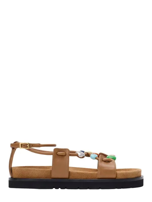 Loewe X Paula's Ibiza Leather Beaded Pebble Sandals - Red