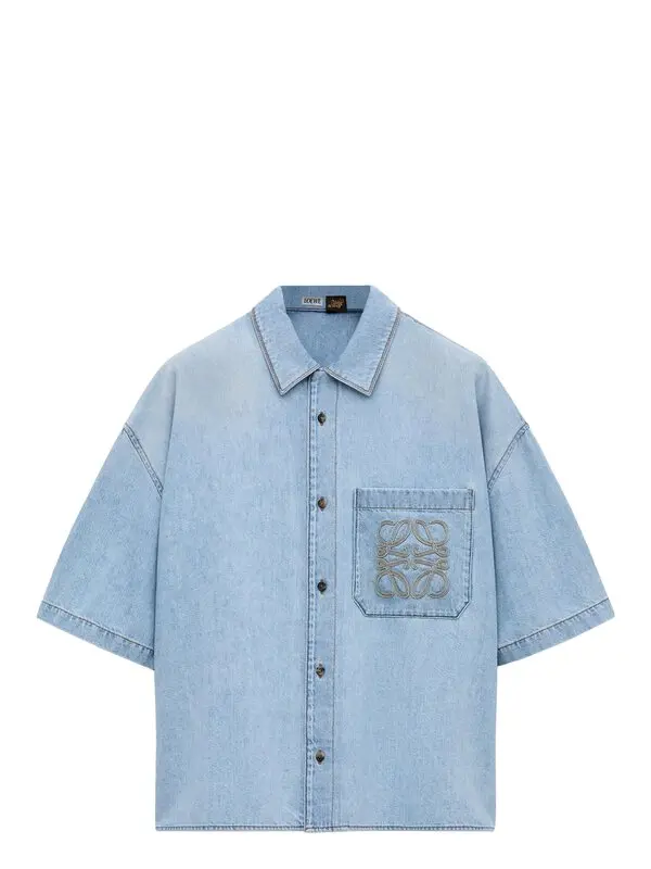 Loewe X Paula's Ibiza Denim Anagram Short-sleeve Shirt - Blue