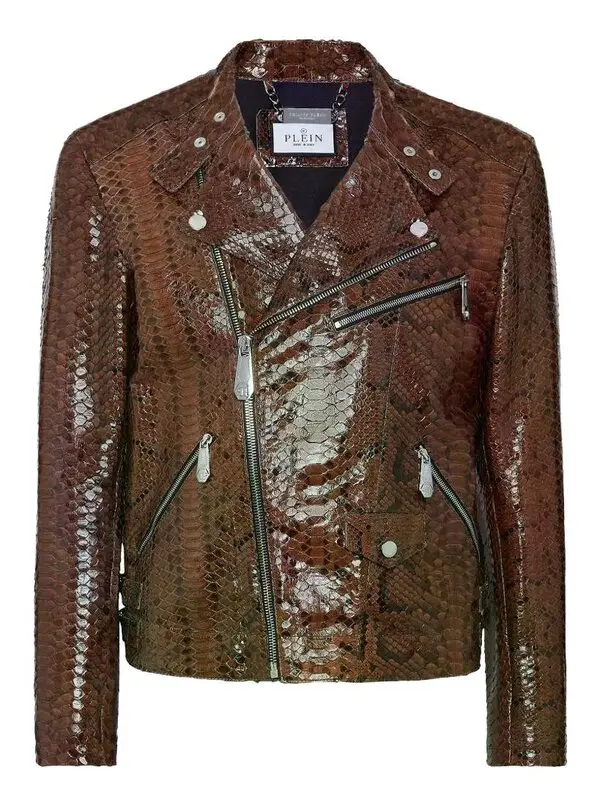 Philipp Plein Python Leather Jacket - Brown
