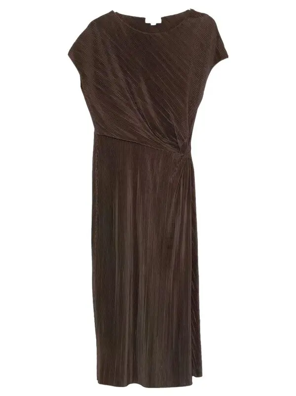 Vince Plissé-effect Midi Dress - Brown
