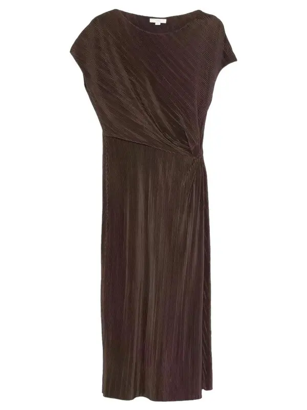 Vince Plissé-effect Midi Dress - Brown