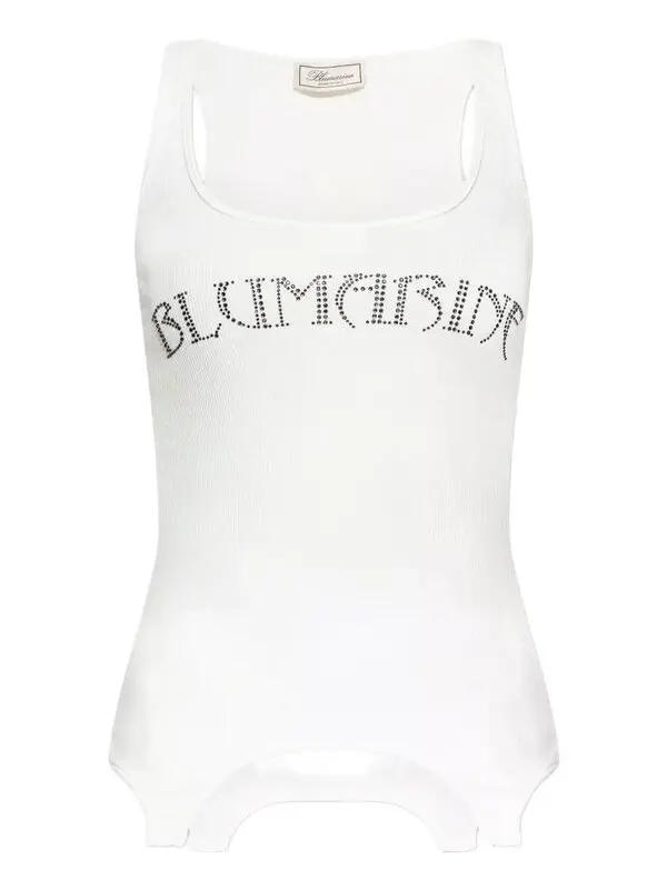 Blumarine Rhinestone-embellished Ribbed Tank Top - White
