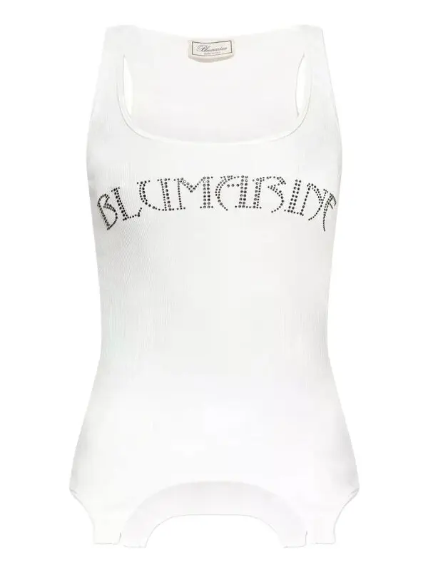Blumarine Rhinestone-embellished Ribbed Tank Top - White