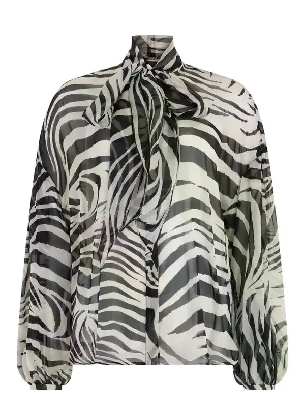 Max Mara Zebra-print Tie-neck Blouse - Black