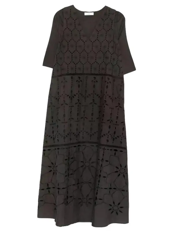 WHYCI Broderie-anglaise Midi Dress - Brown