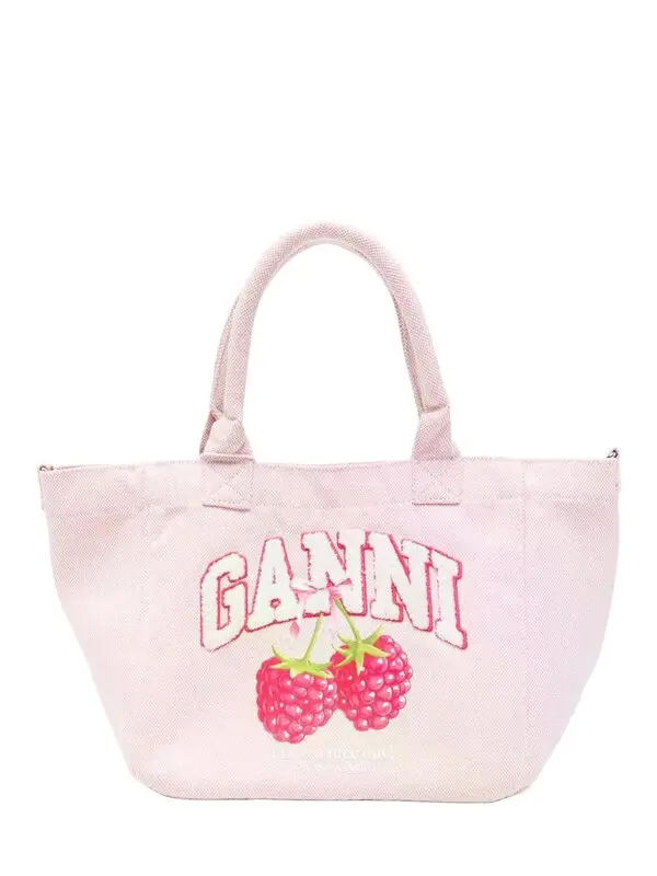 GANNI Raspberry-print Logo-patch Tote Bag - Pink