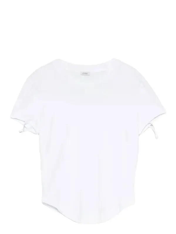 COVERT Tie-detail Curved-hem T-shirt - White
