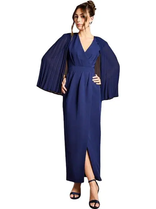 Coast Pleated Cape Detail Crepe Pencil Dress - Navy