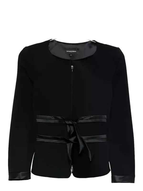 Emporio Armani Bow-detail Collarless Jacket - Black