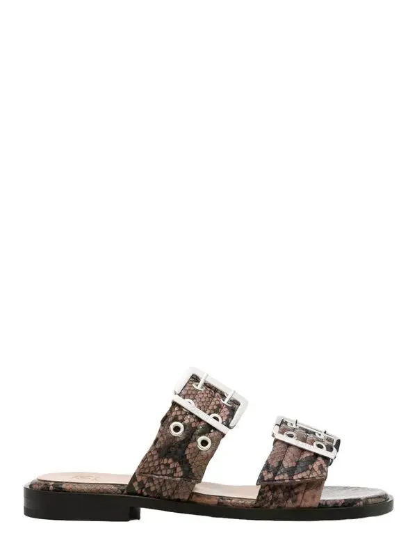 GANNI Buckle-fastening Snakeskin-effect Sandals - Brown