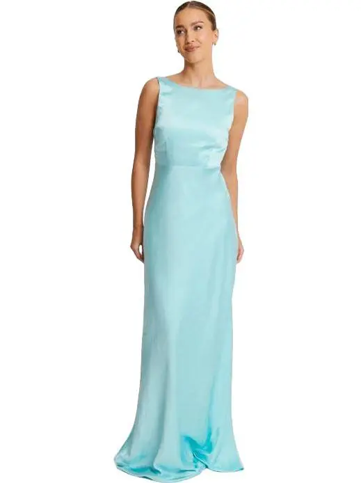 SIX STORIES Satin Bridesmaid Dress With Cowl Back - Turquoise