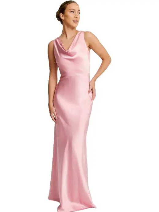 SIX STORIES Satin Cowl Neck Maxi Dress - Rose Pink