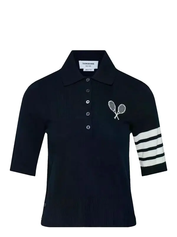 Thom Browne Tennis-intarsia Polo Shirt - Blue