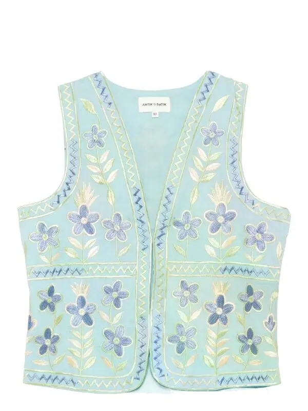Antik Batik Carioca Floral-embroidered Gilet - Blue