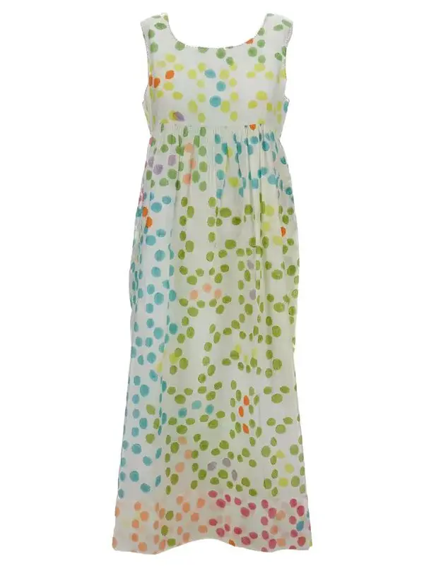 INJIRI Bubble Polka-dot Midi Dress - White