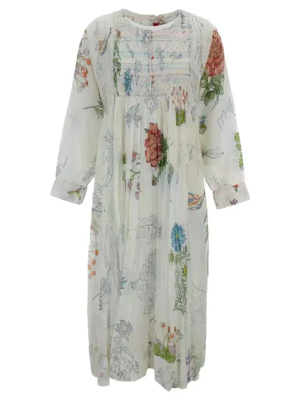 INJIRI Floral-print Midi Dress - White