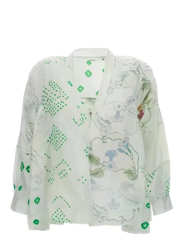 INJIRI Printed V-neck Shirt - White