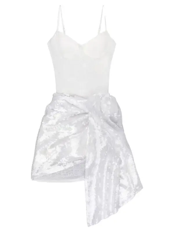 AREA Sequin-embellished Draped Dress - White