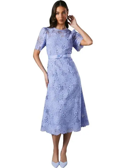 Coast Lace Midi Dress With Bow Belt - Lavender
