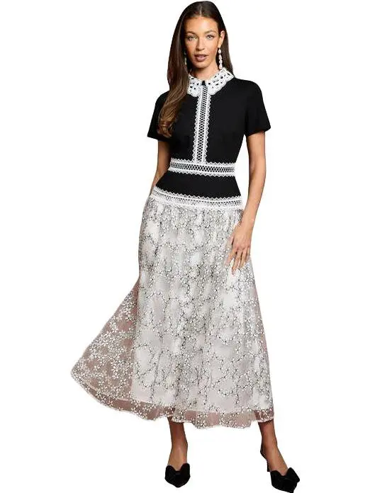 Coast Embroidered Mesh Skirt Midaxi Dress - Mono
