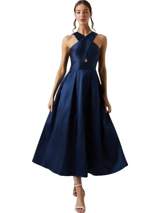 Coast Halterneck Fit & Flare Midi Dress - Navy