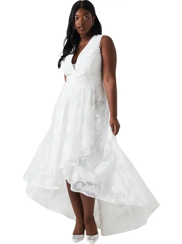 Coast Plunge Neck Waterfall Organza Maxi Dress - Ivory