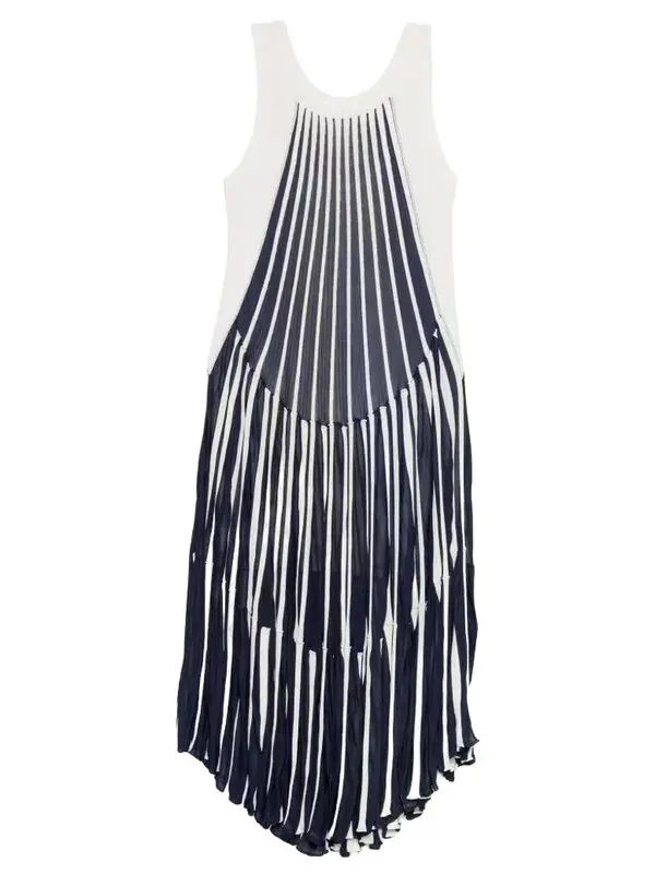 Chloé Pleated Striped Asymmetric Dress - White