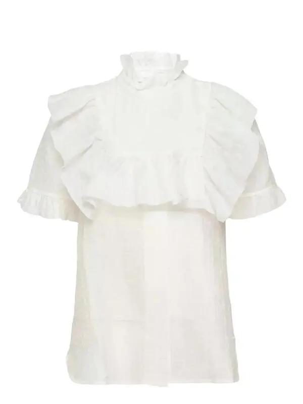 LEE MATHEWS Martha Ruffled Seersucker Blouse - White
