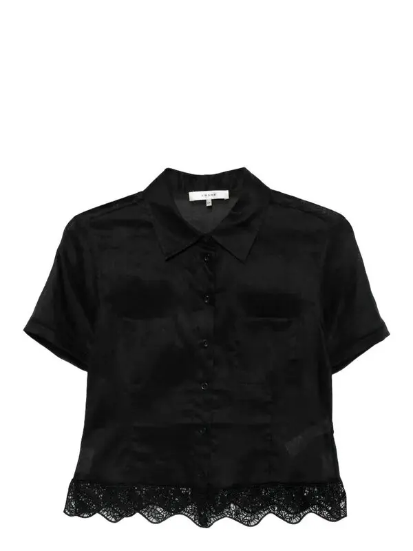 FRAME Seaside Lace-trim Short-sleeve Shirt - Black