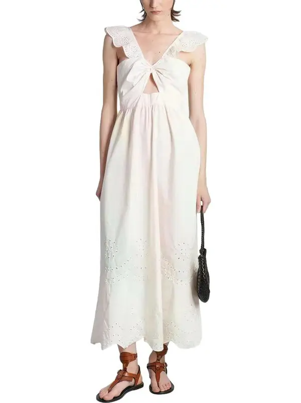 Antik Batik Broderie-anglaise Ruffled Midi Dress - Neutrals