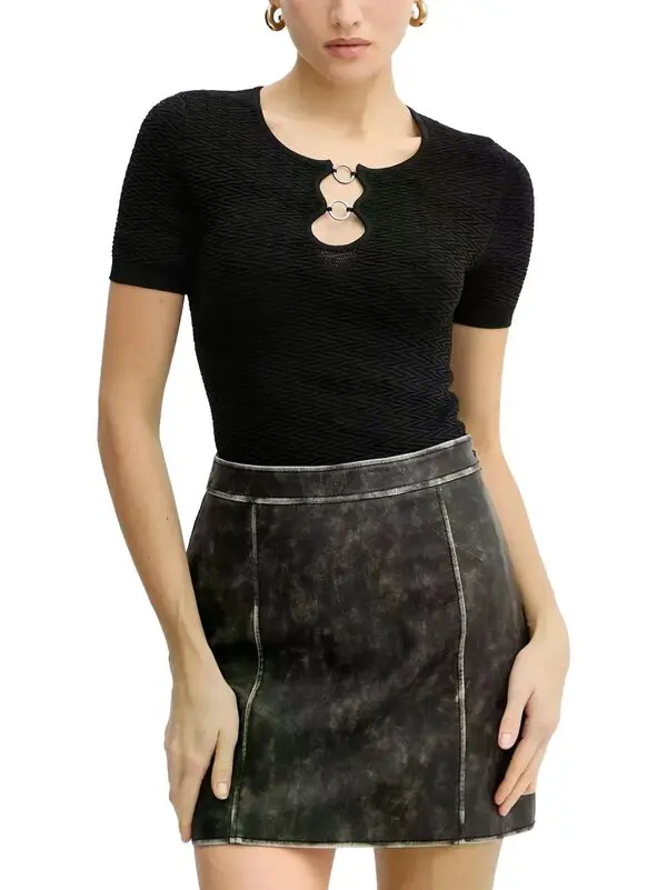 Guess Textured Ring-detail T-shirt - Black