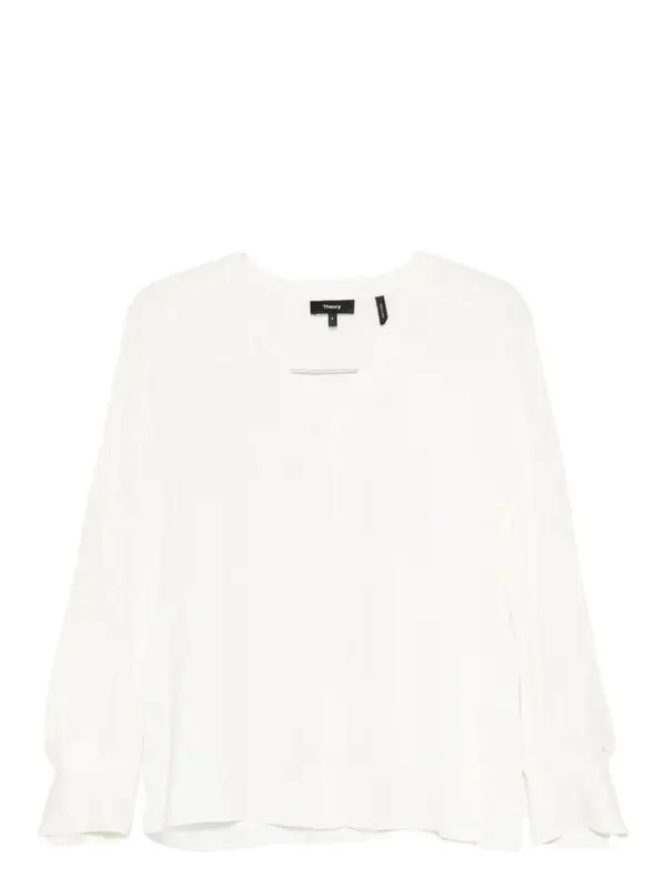 Theory V-neck Flared-cuff Blouse - Neutrals
