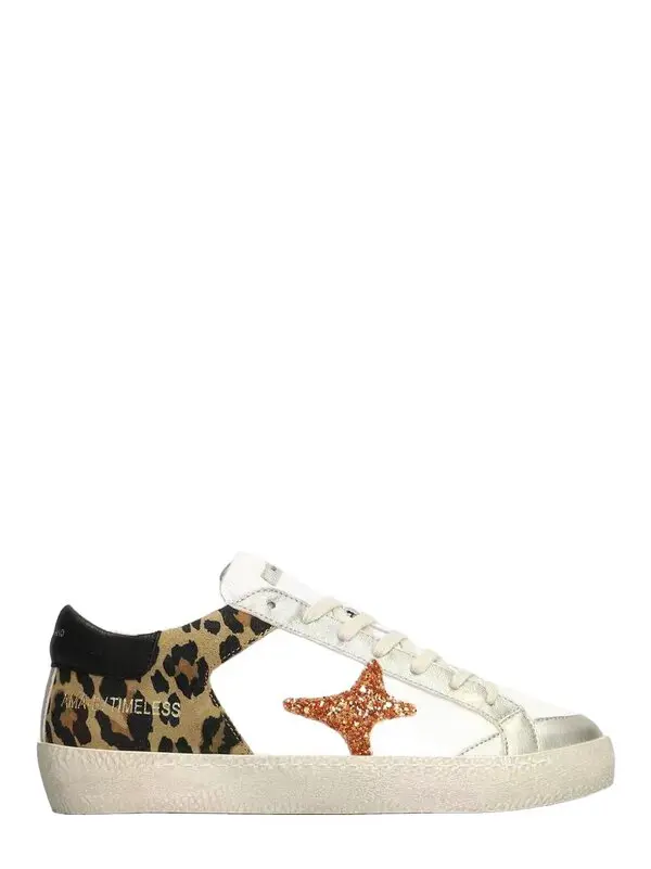 AMA-BRAND Leopard-print Glitter-star Sneakers - White