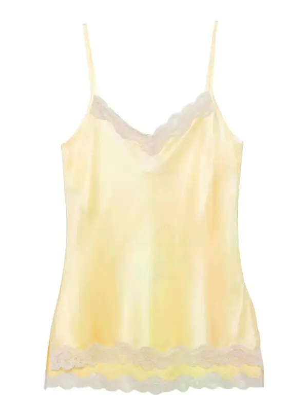 Max & Moi Lace-trim Silk Top - Yellow