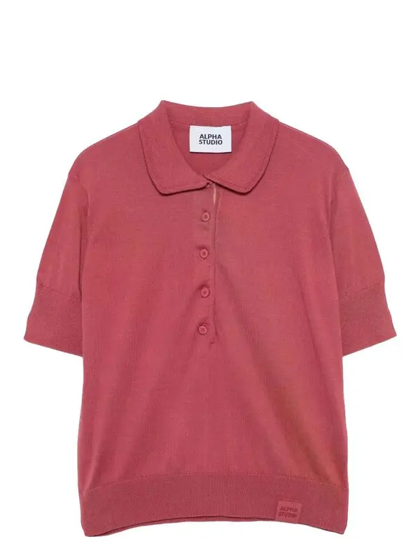 Alpha Studio Button-up Polo Top - Pink
