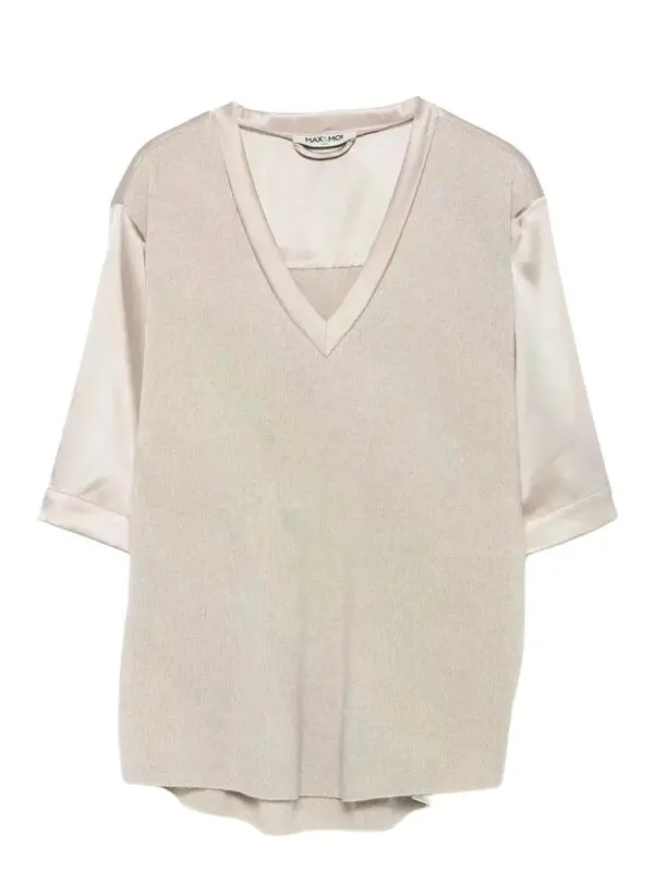 Max & Moi Silk-paneled Knit T-shirt - Neutrals
