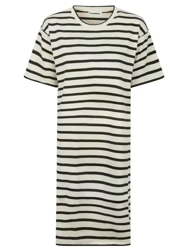 JIL SANDER Striped Short-sleeve Midi Dress - White