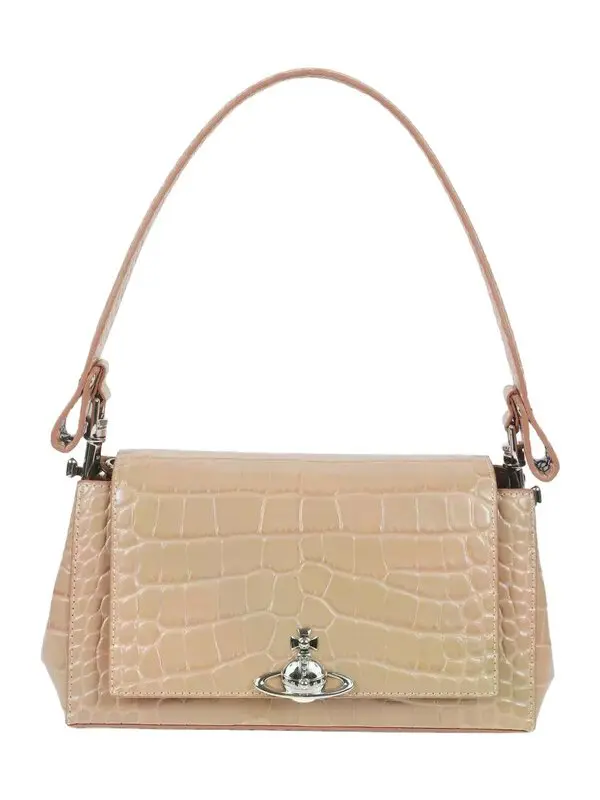 VIVIENNE WESTWOOD Orb Plaque Croc-effect Shoulder Bag - Neutrals
