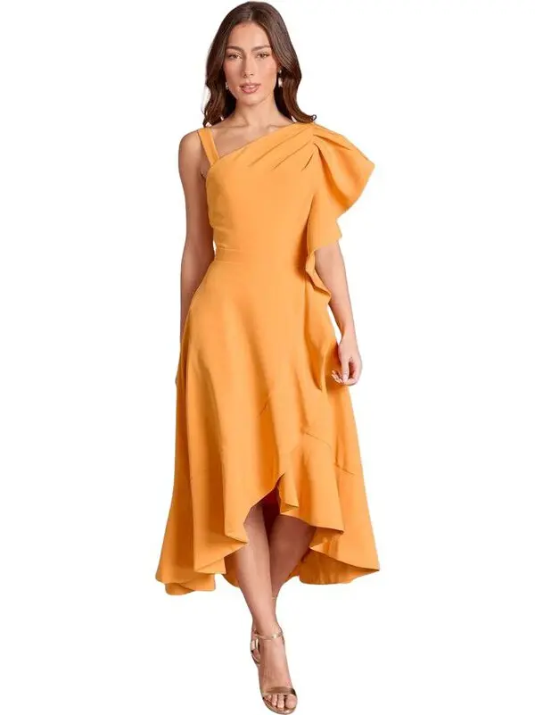 Coast One-shoulder Crepe Ruffle Midi Dress - Orange